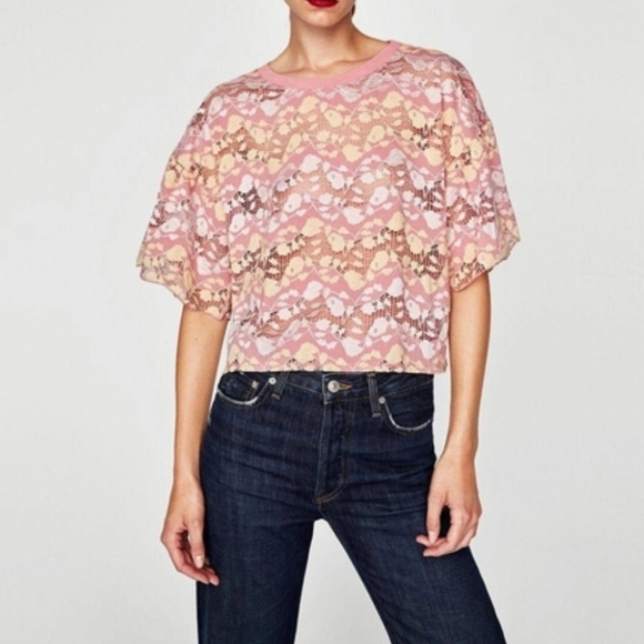 Zara | Tops | Zara Contrasting Lace Top | Poshmark